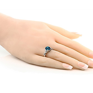Gem Stone King 925 Sterling Silver London Blue Topaz Engagement Ring For Women (1.89 Cttw, Oval 9X7MM, Gemstone Birthstone, Available In Size 5, 6, 7, 8, 9)