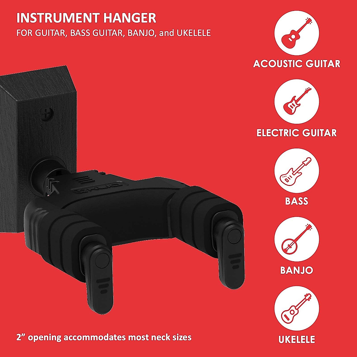 KLIQ TinyTune Tuner Pedal for Guitar and Bass and KLIQ Forte Wall-mount Instrument Hanger (Black) Bundle