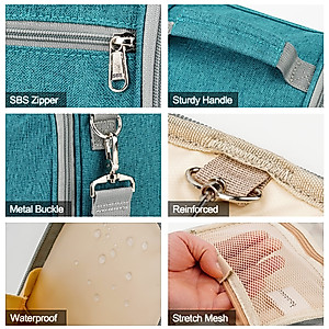 COOSKY Hanging Travel Toiletry Bag for Women and Men, 6 Organizer Compartments, Extra Large Toiletries Bag, Bathroom Cosmetic Bag, Water-resistant Makeup Bag, Holds Full-Size Shampoo, Blue