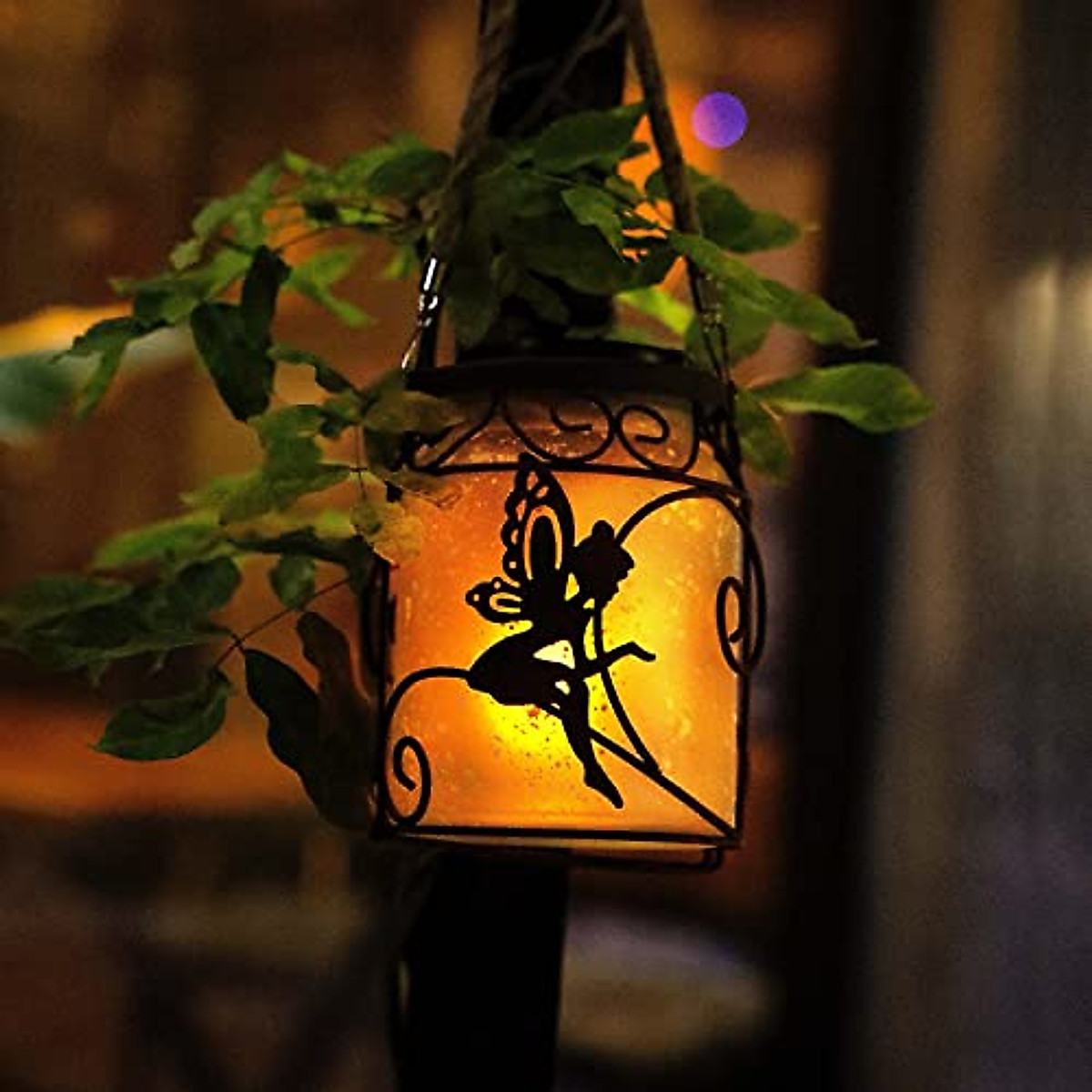 Ostritec Solar Lantern Outdoor, Flickering Flame Hanging Lantern, Waterproof Solar Fairy Lantern , Heavy Duty Retro Metal Frosted Glass Decor for Yard, Patio, Garden, Path, RV, Halloween Gift