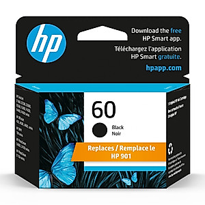 Original HP 60 Black Ink Cartridge | Works with DeskJet D1660, D2500, D2600, D5560, F2400, F4200, F4400, F4580; ENVY 100, 110, 120; PhotoSmart C4600, C4700, D110a Series | CC640WN