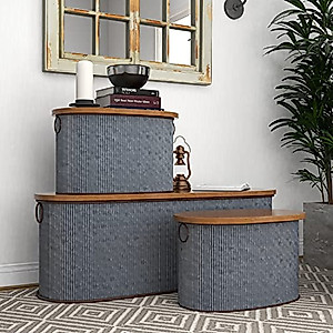 Deco 79 Metal Storage Bench with Brown Wood Top, Set of 3 48", 23", 23"W, Brown