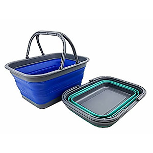 SAMMART 12L (3.17Gallon) Collapsible Tub with Handle - Portable Outdoor Picnic Basket/Crater - Foldable Shopping Bag - Space Saving Storage Container (Purplish Blue +Turquoise Blue)