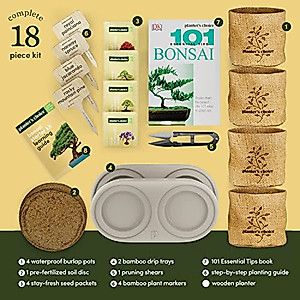 Bonsai Starter Kit - DIY Bonsai Growing Gift - Garden Hobbies for Adults, Women & Men : 4 Unique Tree Seeds, Soil, Pots, Pruning Shears, Plant Markers + Wood Gift Box