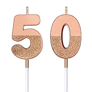 BBTO 50th Birthday Candles Glitter Cake Numeral Candles 50th Birthday Cake Topper Decoration for Birthday Wedding Anniversary Celebration Favor, Rose Gold