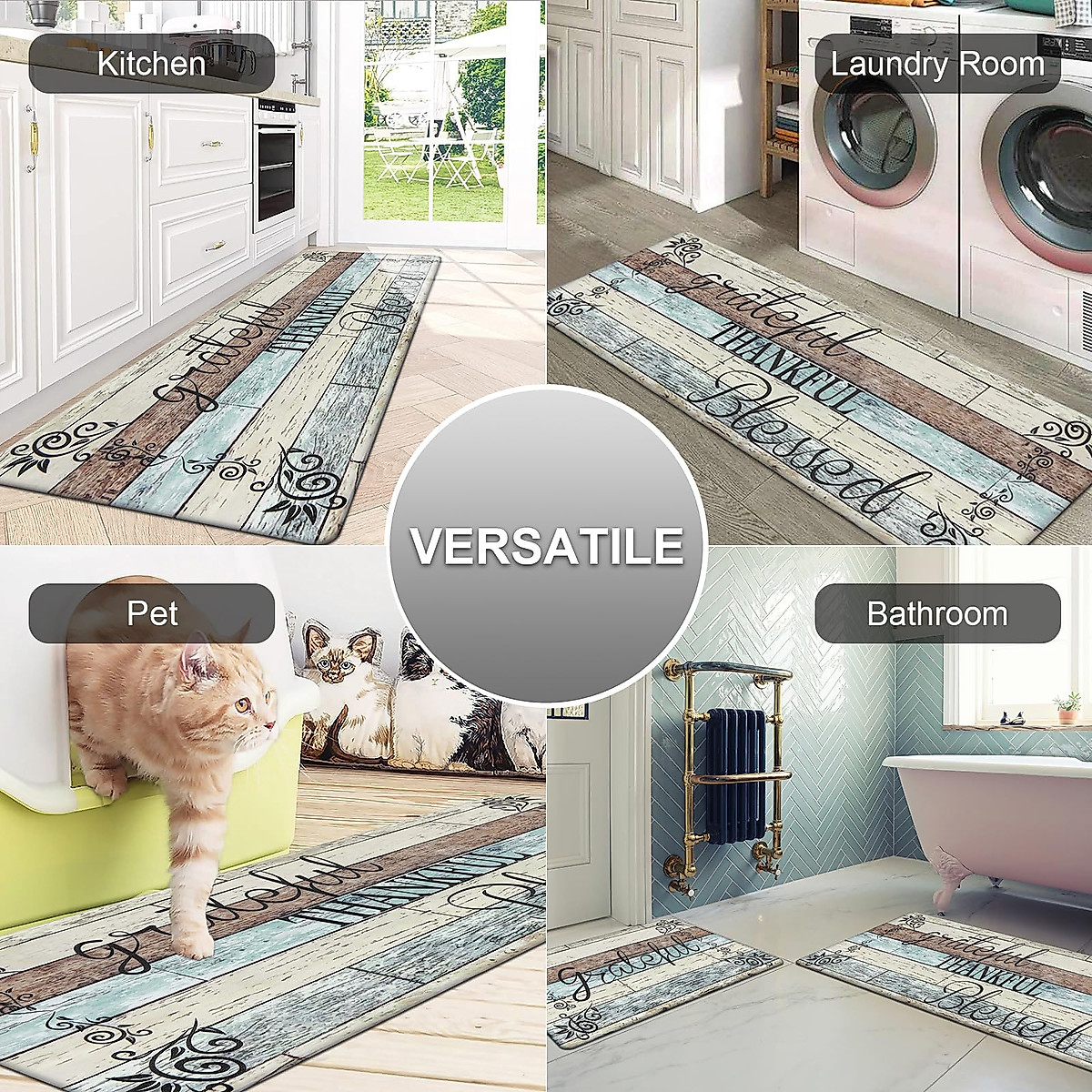 HEBE Anti Fatigue Kitchen Mat Set of 2 Non Slip Cushioned Kitchen Mats for Floor Waterproof Farmhouse Kitchen Rugs and Mats Set Comfort Standing Desk Mat Carpet for Sink,Office,Laundry