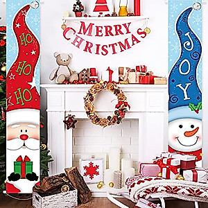 Christmas Banner Decorations Merry Christmas Porch Sign Door Banner Christmas Hanging Banner Outdoor Xmas Banner Hanging Decor for Winter Christmas Holiday Theme Party Supplies (Santa, Snowman)