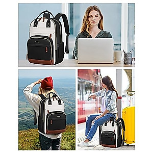 LOVEVOOK Laptop Backpack for Women, 15.6 Inch Travel Anti-theft Laptop Bag, Fashion Work Business Backpacks Purse, Warterproof College Teacher Nurse Computer Professor Daypack, Beige-Black-Brown