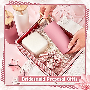 Nuenen 8 Pieces Bridesmaid Proposal Gifts Mason Jar Cups Bottle 17.6 oz Iced Coffee Tumbler Mug Reusable Water Glass Tumbler with Straw and Lid Bamboo Silicone Protective Sleeve for Drinking Wedding