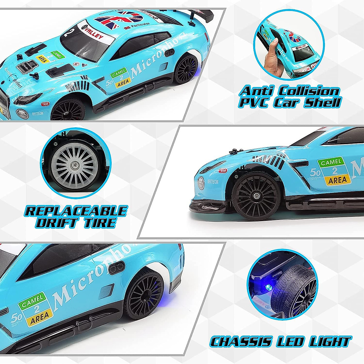 VOLANTEXRC RACENT RC Drift Car - 1:14 Scale 4WD 15MPH Fasr Remote Control Toy with Drifting & Racing Tires, 2 Rechargeable Batteries, Gifts for Boys Kids Adults (Blue)