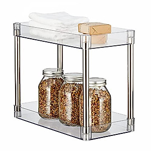 mDesign Slim 2-Tier Household Stackable Storage Shelf Organizer Tray for Cabinet or Counter in Bathroom, Kitchen, Craft Room, Laundry Room, Office, and Kid's Playroom - Clear/Chrome