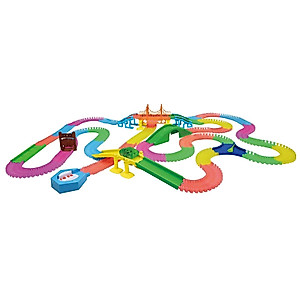 Mindscope Twister Tracks Mega Set Neon Glow in The Dark Flexible Track System with 547 Pieces Over 25 Feet of Track & Accessories