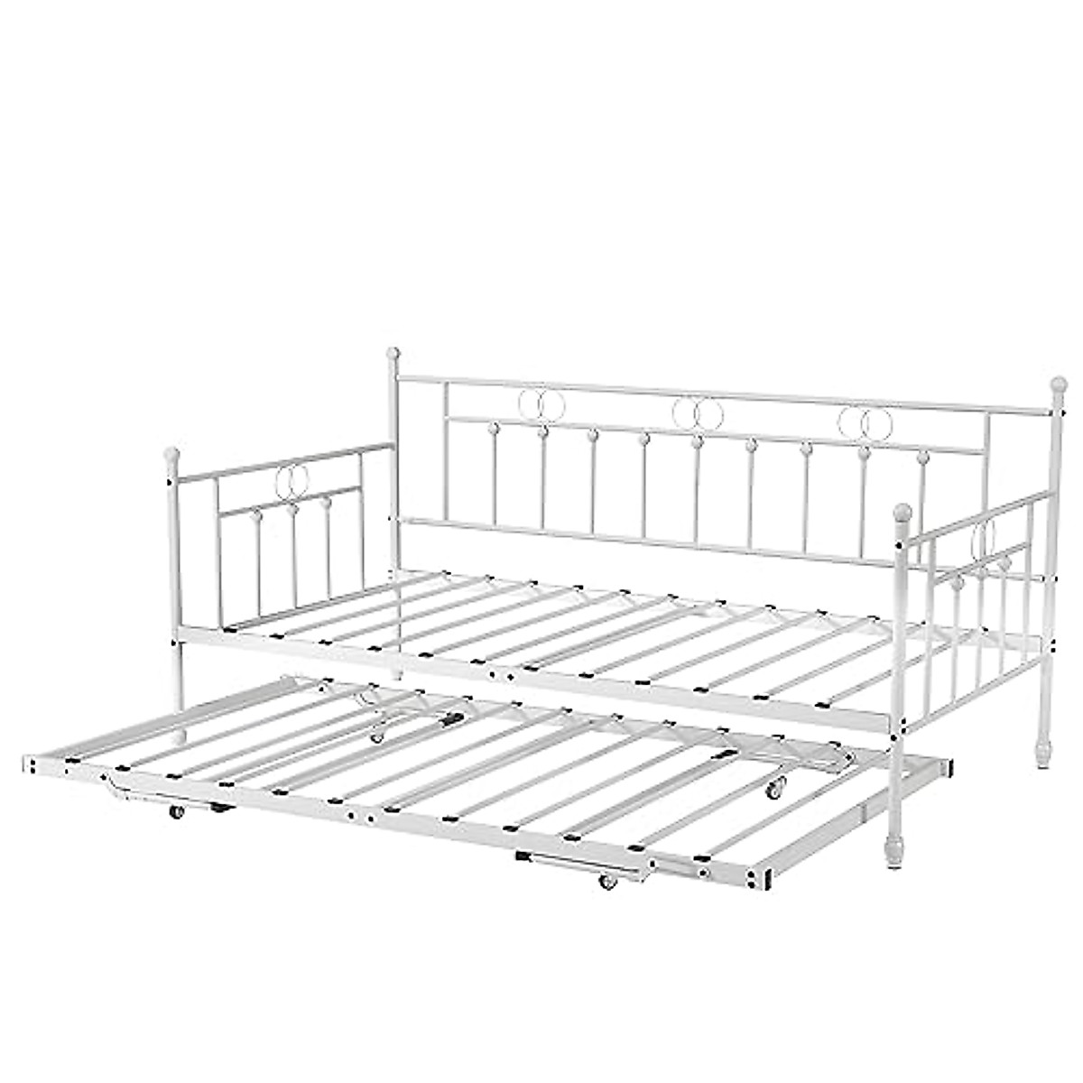 FULLJOJOR Twin Day Bed with Trundle Bed Twin, Metal Daybed with Trundle, Daybed with Pop Up Trundle Bed Frame, Steel Slat Support Sofa Bed for Kids Teens Adults, No Box Spring Needed