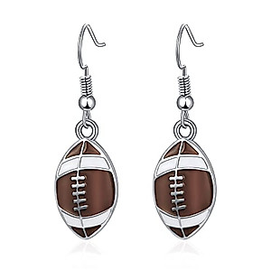 RUOFFETA Sport Ball Dangle Earrings, Football Earrings, Basketball Earrings Soccer Volleyball Baseball Earrings for Women Fan Gift(Football Coffee)