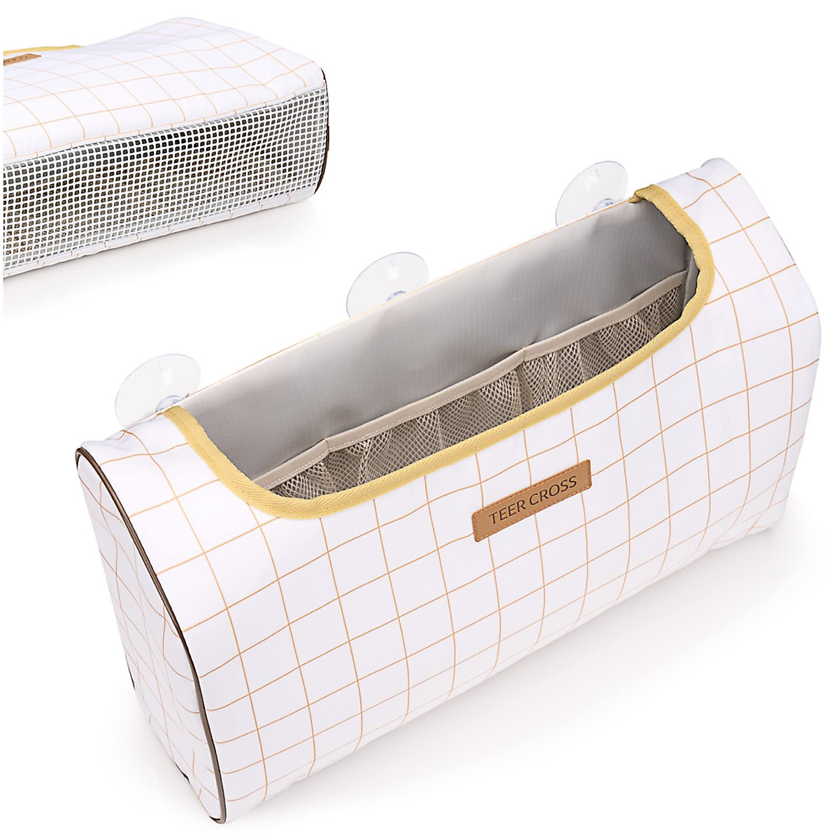 Large Bath Toy Storage with A Quick Dry Mesh Base. Sturdy Bath Toy Holder with 3 Strong Suction Cups. The Bath Toy Organizer Keeps Your Bathroom Tidy. Bathtub Toy Holder (Golden Check)