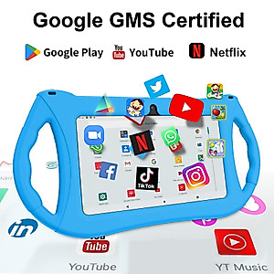 RliyOliy Kids Tablet, 7 inch Android 12 Tablet for Kids, 3GB RAM 32GB ROM Toddler Tablet with Bluetooth, WiFi, GMS, Parental Control, Dual Camera, Educational, Games(Blue)