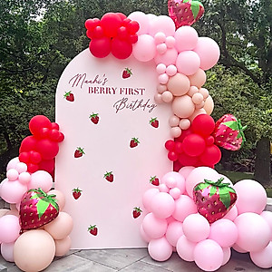 167Pcs Strawberry Balloon Garland Arch Kit with Red and Different Pink Balloons Strawberry Foil Balloons for Girl Baby Shower Sweet 1st Birthday Party Supplies
