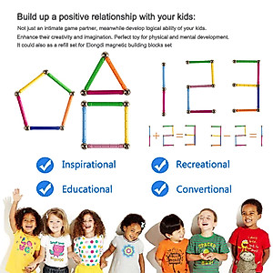 ELONGDI Magnetic Building Blocks, [ 132 Pieces ] Lengthen Building Sticks Set, Magnet Stem Toys Set Non-Toxic Building 3D Puzzle Boys Toys for Kids and Adult
