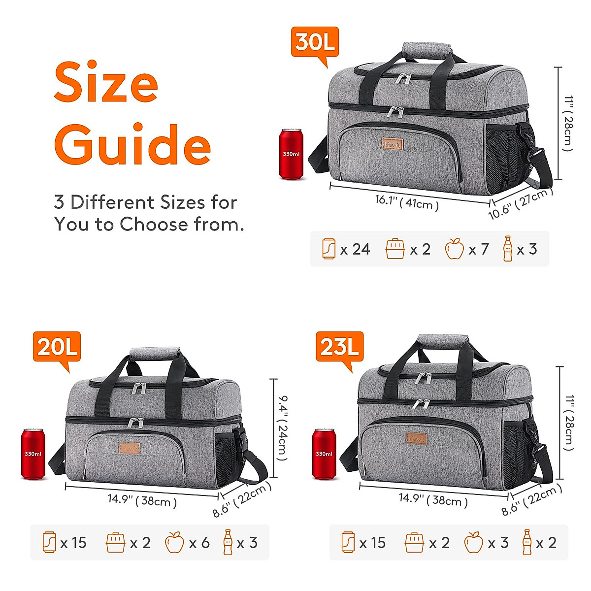 Lifewit Large Cooler Bag 27/32/48 Cans Insulated Lunch Bag Lightweight Portable Cool Bag Double Layer for Picnic, Beach, Work, Trip, Gray