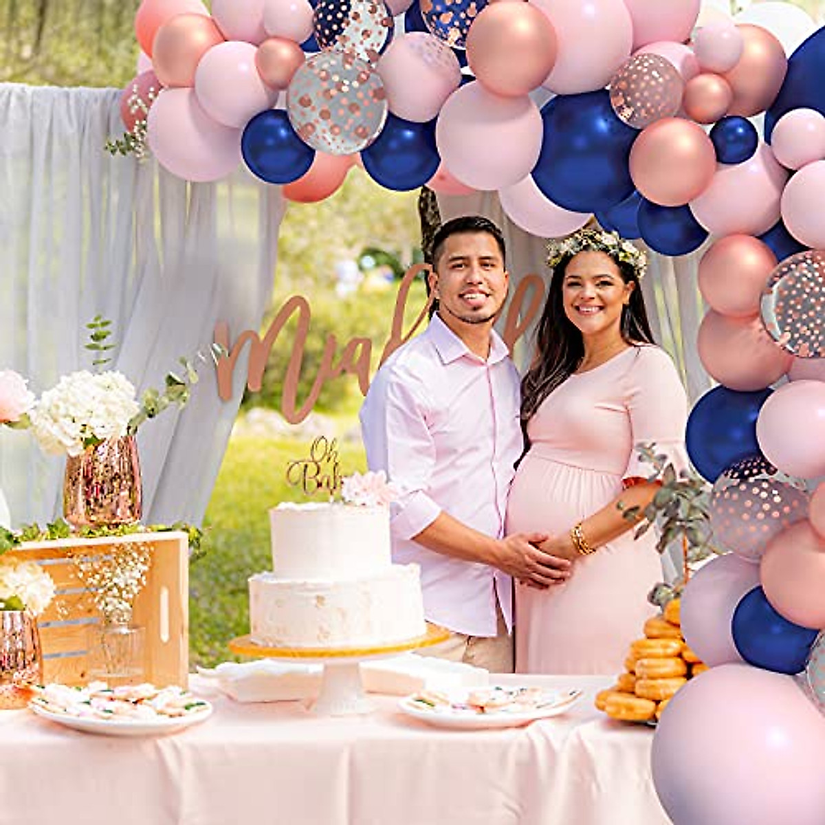 Kederwa 115pcs Navy Blue and Pink Rose Gold Gender Reveal Decorations with Rose Gold Navy Pink Balloons Garland for Baby Shower Gender Reveal Balloons Wedding Deorations