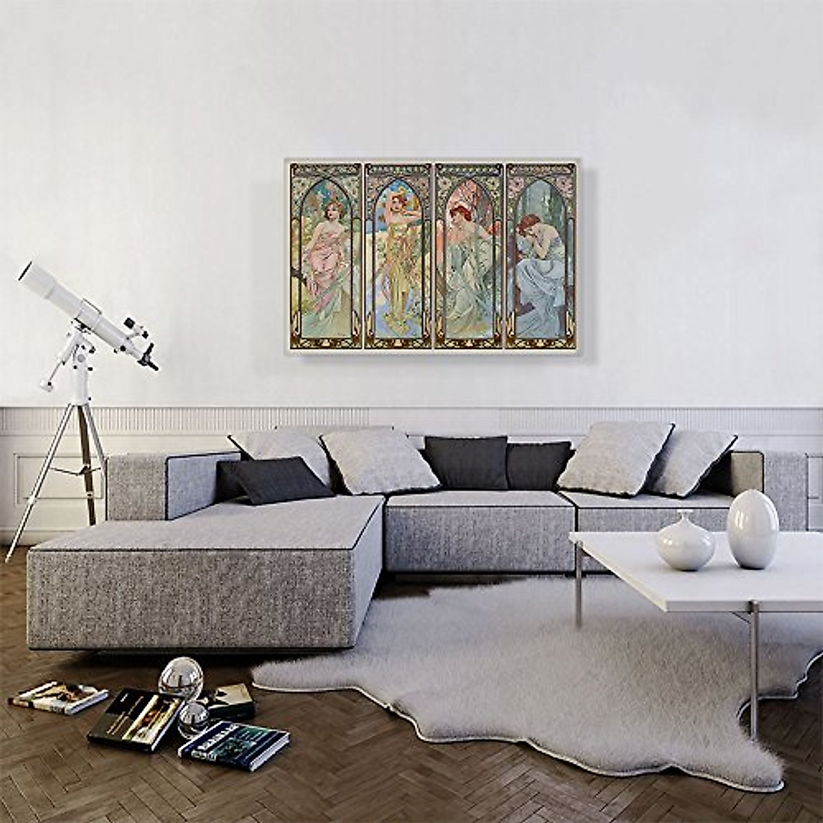 ARTCANVAS Times of the Day Canvas Art Print by Alphonse Mucha - 40" x 26" (0.75" Deep)