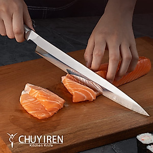 CHUYIREN Sushi Knife Sashimi Knife- 9.5 inch and 10.6 inch Stainless Steel Handle And Wenge Wood Handle
