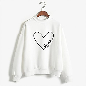 Oversized Sweatshirt for Women Casual Relaxed Fit Cute Print Graphic Sweatshirts Long Sleeve Shirts Fleece Pullover Tops White