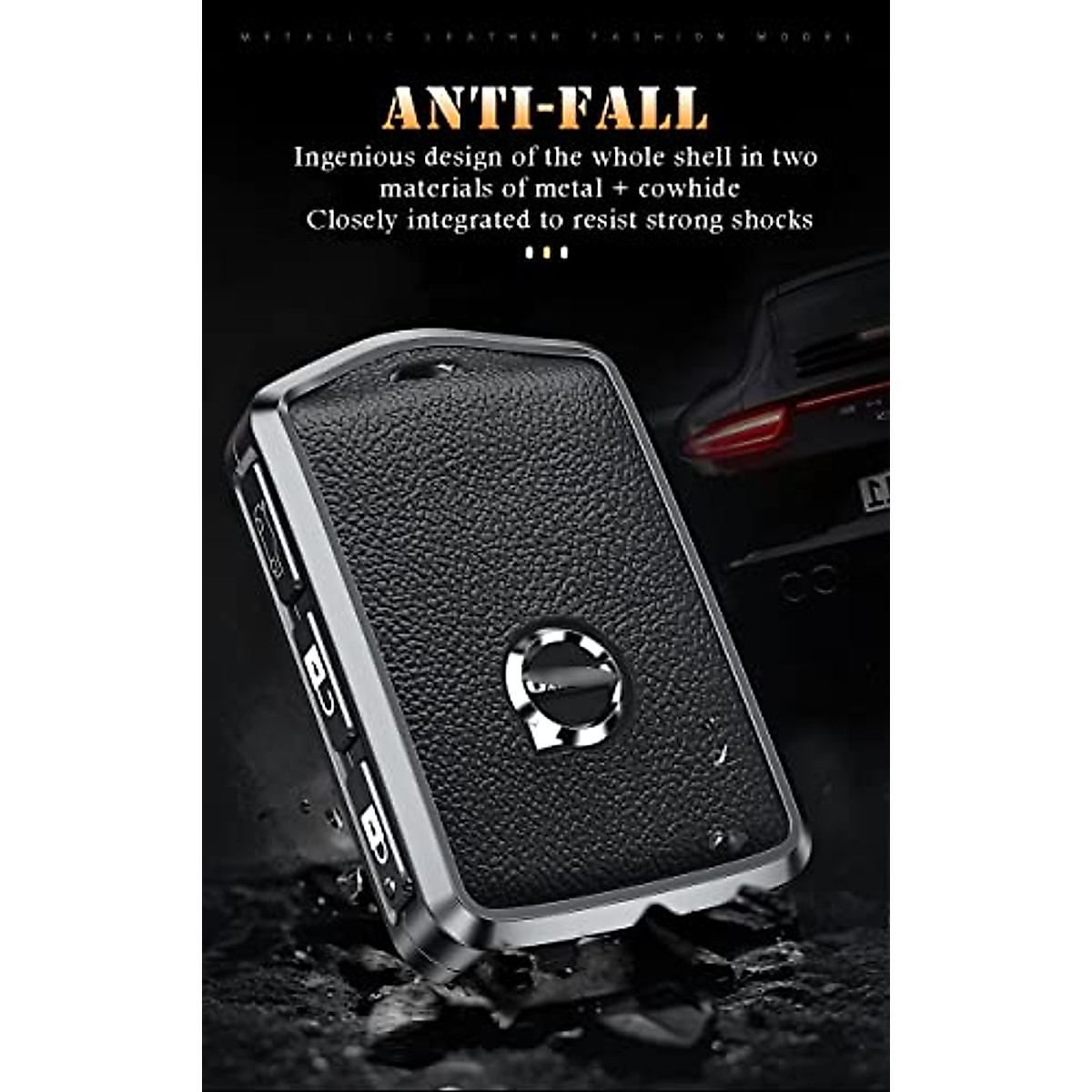 SANRILY Full Protection Key Fob Cover for Volvo XC90 XC60 S90 V90 2017 2018 Keyless Premium Metal and Leather Car Key Fob Shell Case with Keychain Brown