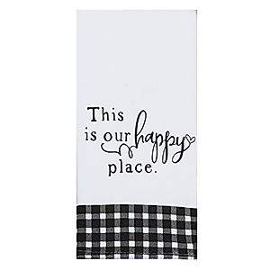 4 Piece Black and White Farmhouse Country Kitchen Linen Set - 2 Towels, Oven Mitt and Pocket Pot Holder