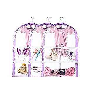 Clear Kids Dance Costume Garment Bag,3 Pack Garment Bags for Hanging Clothes,Garment Bag for Travel Storage,Dress Up Storage Bag for Children Girls