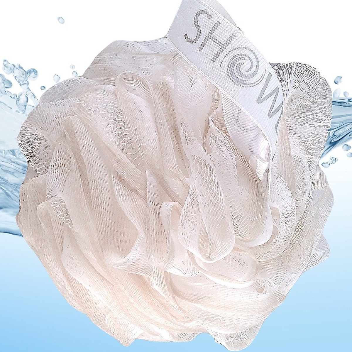Loofah-Bath-Sponge XL-75g-Soft-Set by Shower Bouquet: 4-Pack-Pastel-Colors - Extra-Large Mesh Pouf Scrubber for Men and Women - Exfoliate with Big Lathering Cleanse
