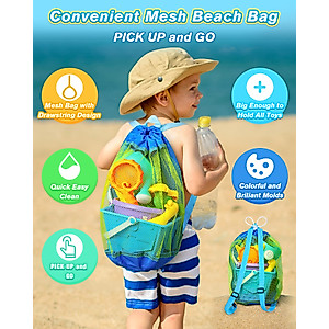 DISHIO Beach Sand Toys for Kids Sand Box Beach Toys with Mesh Bag,Sand Castle Bucket and Shovel,Sand Molds,Waterig Can, Sieve, Dinosaur Beach Toys Kit for Kids&Toddlers Outdoor Travel 18pcs