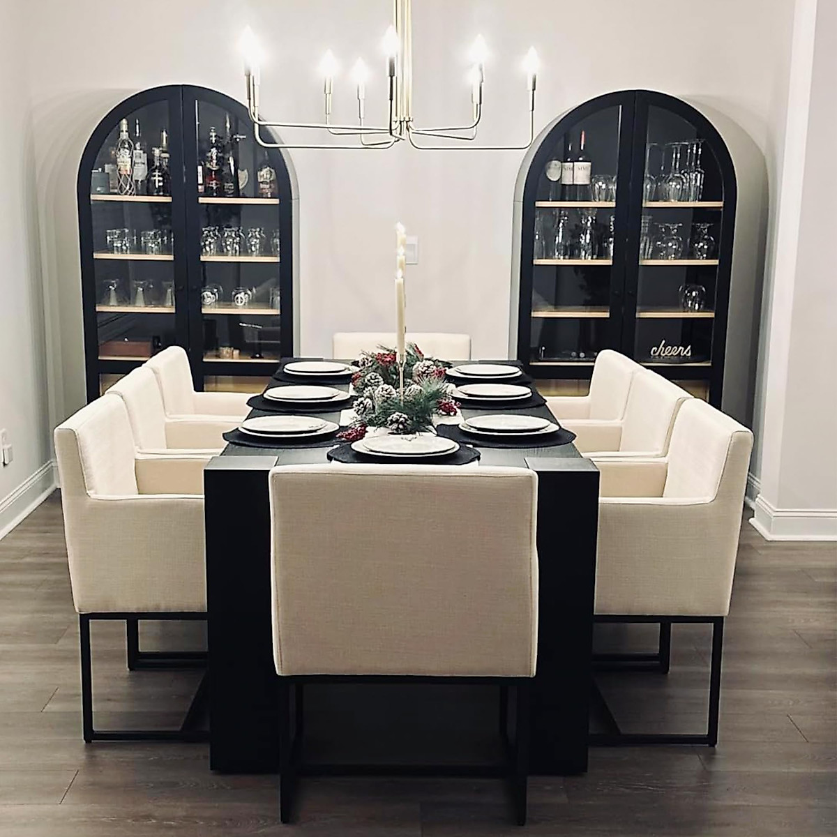 HNY Mid Century Modern Upholstered Dining Chairs with Arms Set of 2, Linen Accent Black Finish Metal Frame, 19'' Wide Arm for Living Room Kitchen Bedroom, Cream, Cream-linen-black Frame