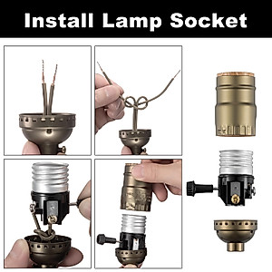 3 Way Lamp Socket Replacement, E26 Threaded Base, Turn Knob for Low-Medium-High Light Settings, Lamp Parts for Table and Floor Lamps Repair, Light Socket with Lamp Switch Kit (Antique Brass)