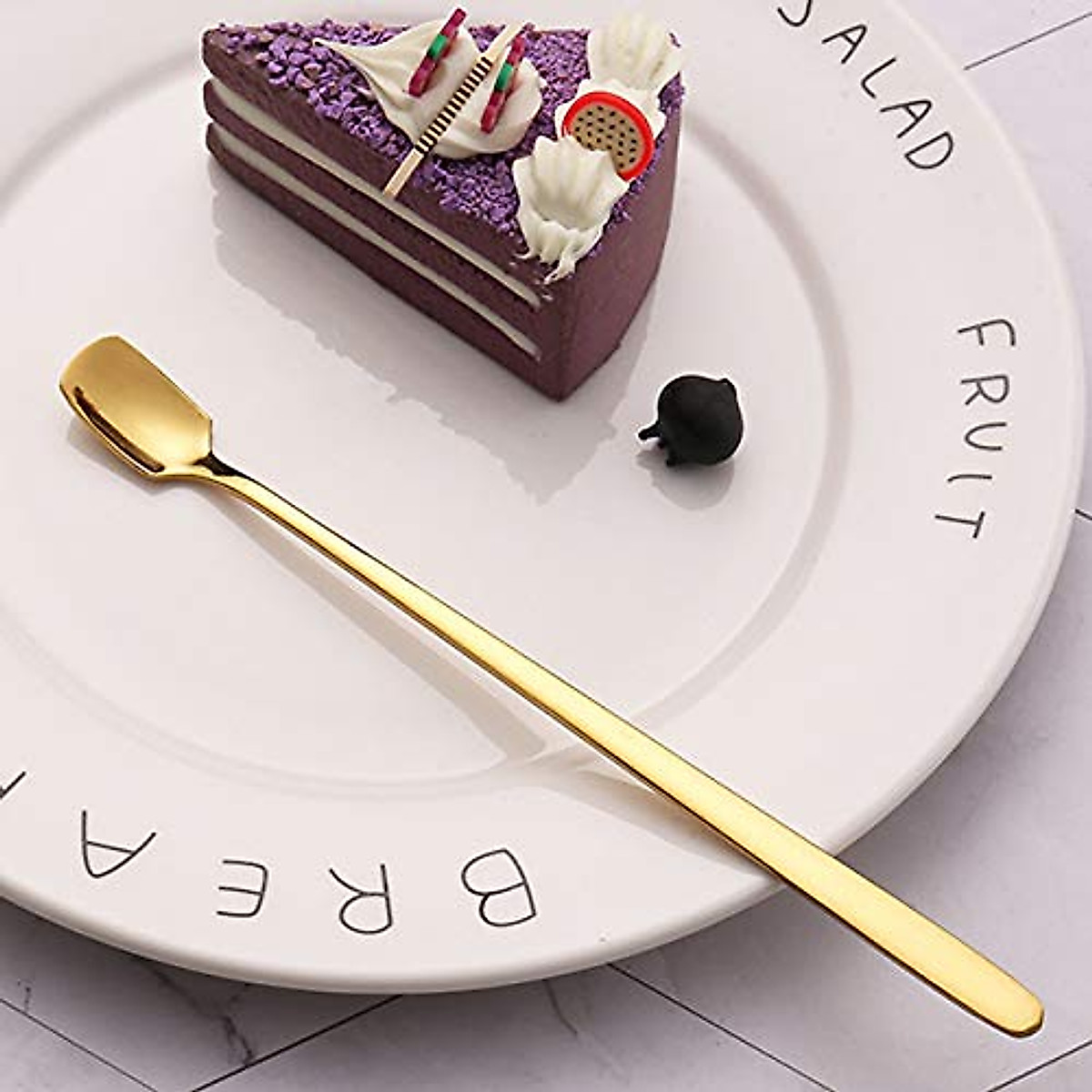 6 PCs Stainless Steel Mixing Spoon with Gold Finish - Stirrer Spoon with Shovel-Shaped Head for Coffee, Ice Tea, Soft Drink, Cocktail, Length 6-1/32-Inch (15.3 cm)