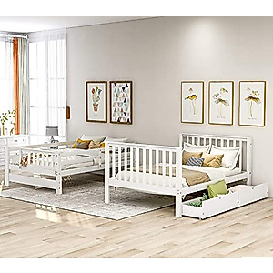 Harper & Bright Designs Full Over Full Bunk Bed with Stairs for Adults,Wooden Full Bunk Beds with 6 Storage Drawers and Shelves, Detachable Full Size Bunk Beds for Teens,Kids,Boys & Girls,White