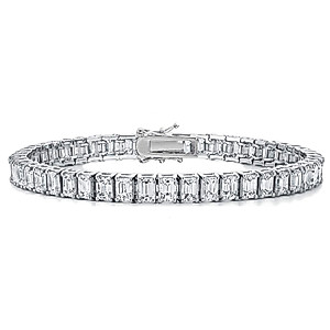 NYC Sterling Women Cubic Zirconia Emerald Eternity Bracelet 7.5 Inches