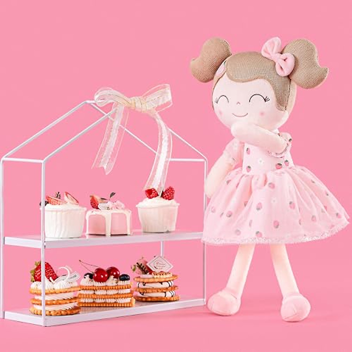 Gloveleya Baby Girl Gift Soft First Baby Doll Plush Doll Strawberry Pink 16" w/Gift Box…