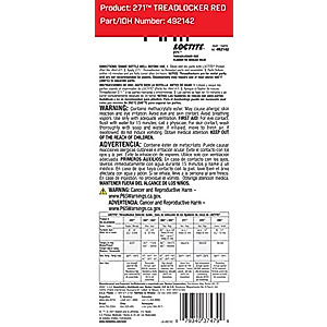 Loctite 271 Threadlocker for Automotive: High-Strength, High-Temp, Fluorescent, Anaerobic, Heavy-Duty Applications, Works on All Metals | Red, 36 ml Bottle (PN: 37479-492142)
