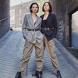 FIORETTO Double Grommet Leather Belt with Detachable Chain Women Men Punk Rock Waist Belts for Jeans Pants Double Holes (With Gold Chain)