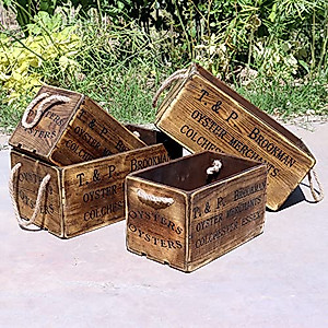 LEKUAIJIA Wood Nesting Storage Crates with Handle (4 drak brown)