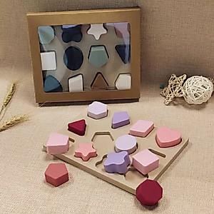 Sunmero Silicone Stacking Toys Silicone Puzzle Board Shape Sorter Sensory Toys for Babies (Khaki)