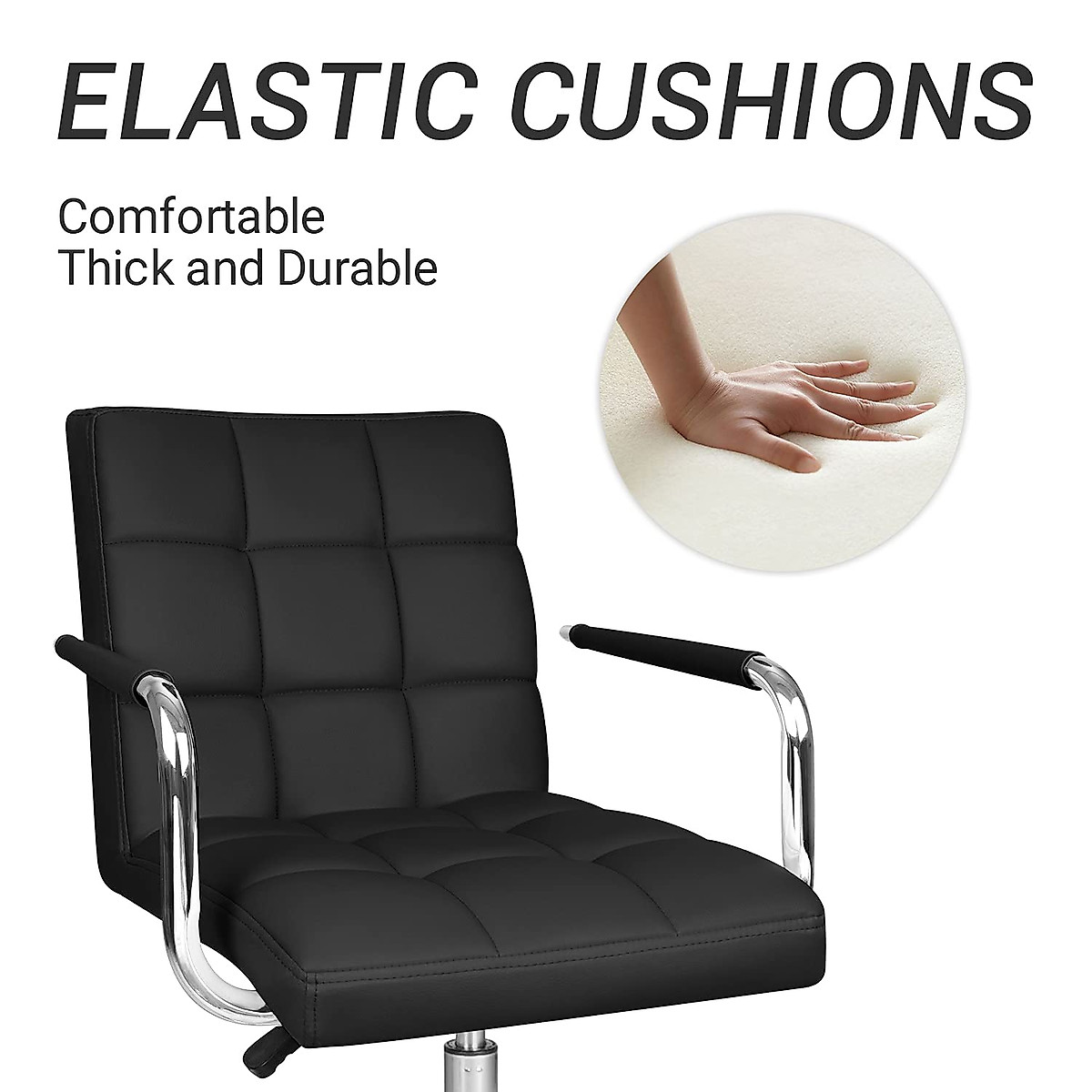 Furmax Mid-Back Office Task Chair Ribbed PU Leather Executive Chair Modern Adjustable Home Desk Chair Retro Comfortable Work Chair 360 Degree Swivel with Arms (Black)