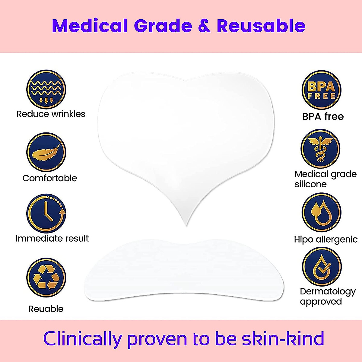 Skywee Professional Products Anti Wrinkle Chest Silicone Pad, Resuable and 100% Medical Grade Décolleté Anti Wrinkle Patches, Smooth Your Skin Set of 2