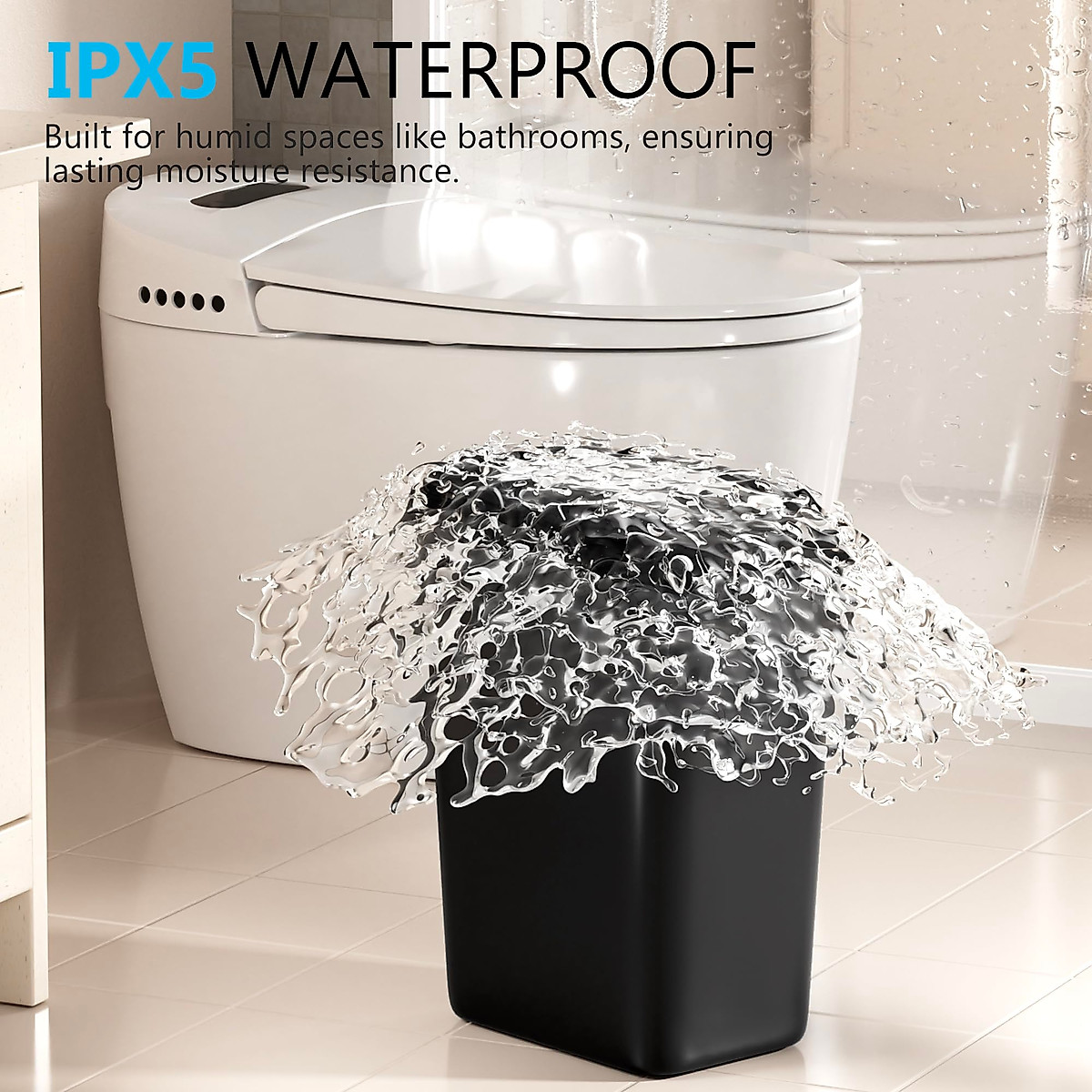 jinligogo Bathroom Trash Can Touchless, 2.5 Gallon Motion Sensor Smart Trash can with Automatic Lid, Waterproof Slim Plastic Narrow Bedroom Garbage Bin for Kitchen, Office, Living Room, RV - Black