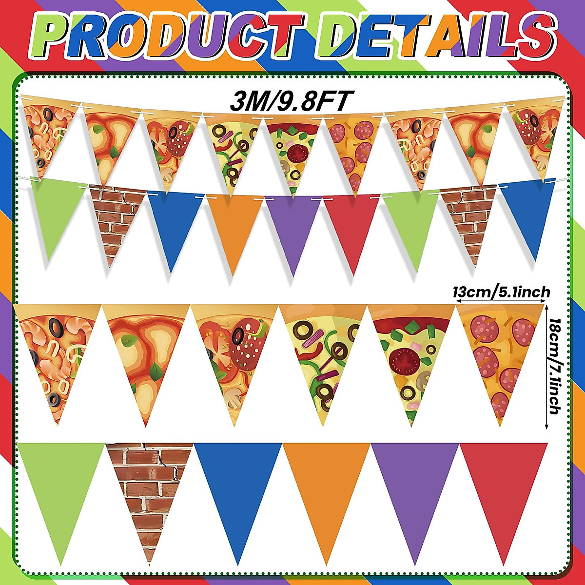 FuWeave 5 Pcs Turtle Party Banners Pizza Birthday Party Decorations Turtle Paper Banner Turtle Garland Pizza Pennant Flags Green Turtle Triangular Flag for Turtle Birthday Party Supplies
