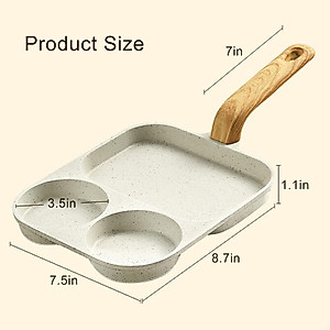 FTNESGYM Egg Pan Frying Pan, Nonstick Divided Grill Pan, 3 Section Pancake Pan Divided Pan for Breakfast, Omelette Pan Meal Skillet Griddle Pan, Gas & Induction Compatible (Black)