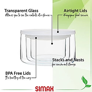 Simax Round Glass Containers With Lids: Borosilicate Glass Food Storage Containers With Lids Airtight - Glass Lunch Containers For Adults - Meal Prep Container Glass - Food Prep Containers Glass 3 Pcs