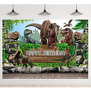 Dinosaur Themed Backdrops Boys Tropical Jungle Happy Birthday Party Photography Background Kids Baby Shower Cake Table Decoration Photo Party Supplies Banner 7X5ft