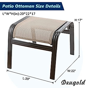 Deugold Outdoor Patio Ottoman Seat Textilene Portable Metal Footstool Portable Footrest Patio Chairs 2 Set Beige